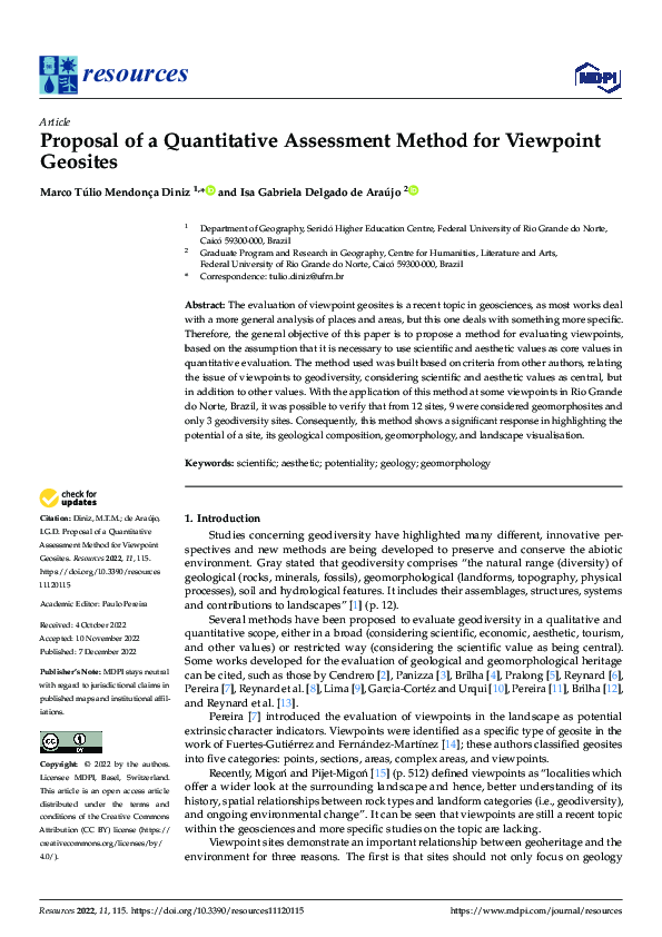 (PDF) Proposal of a quantitative assessment method for viewpoint geosites