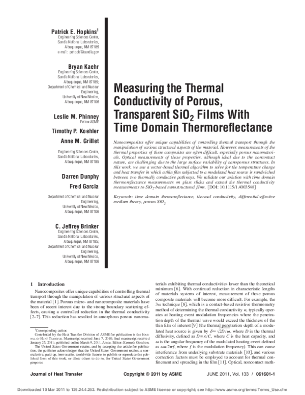 (PDF) Measuring the Thermal Conductivity of Porous, Transparent SiO2 ...