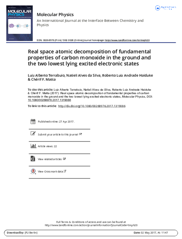 (PDF) Real space atomic decomposition of fundamental properties of carbon monoxide in the ground ...