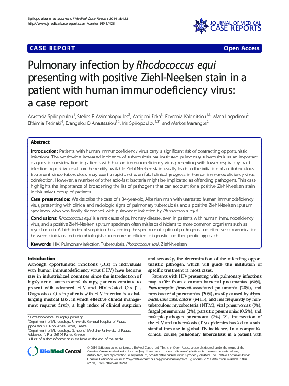 (PDF) Pulmonary infection by Rhodococcus equi presenting with positive ...