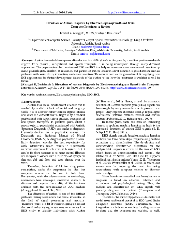 Pdf Directions Of Autism Diagnosis By Electroencephalogram Based Brain Computer Interface A