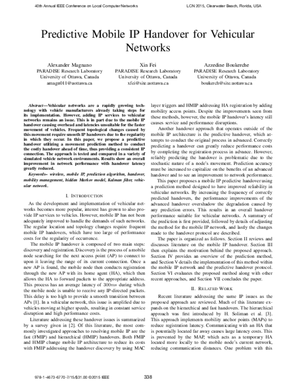 (PDF) Predictive mobile IP handover for vehicular networks