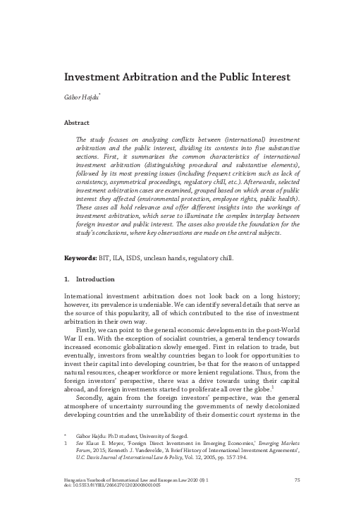 (PDF) Investment Arbitration and the Public Interest