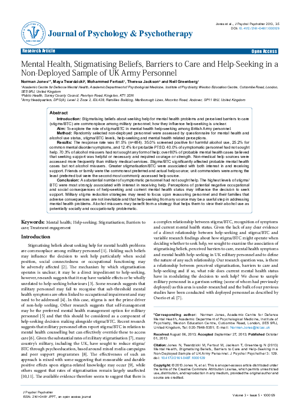 (PDF) Mental Health, Stigmatising Beliefs, Barriers to Care and Help ...