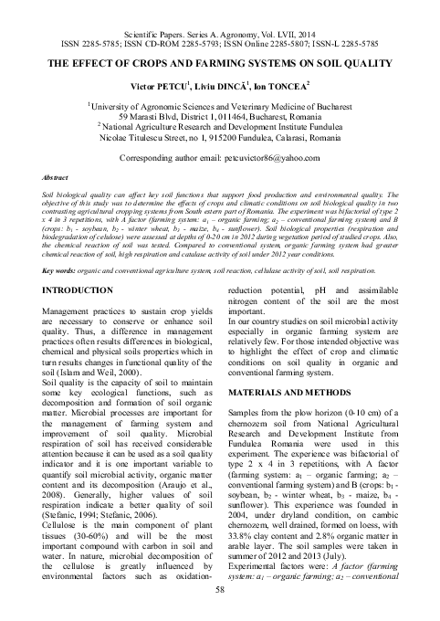 (PDF) The effect of crops and farming systems on soil quality