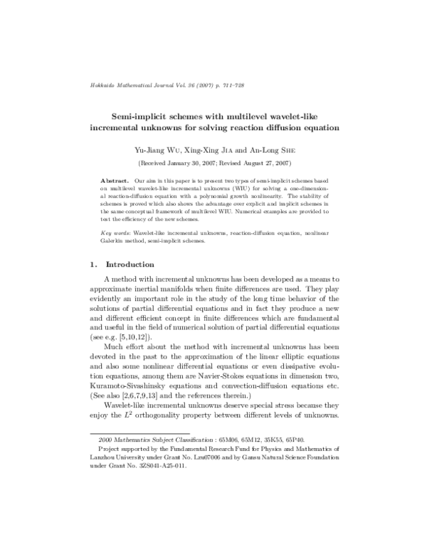 (PDF) Semi-implicit schemes with multilevel wavelet-like incremental unknowns for solving ...