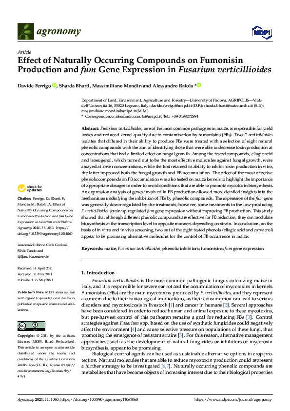 (PDF) Effect of Naturally Occurring Compounds on Fumonisin Production ...