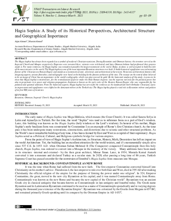 (PDF) Hagia Sophia: A Study of its Historical Perspectives ...