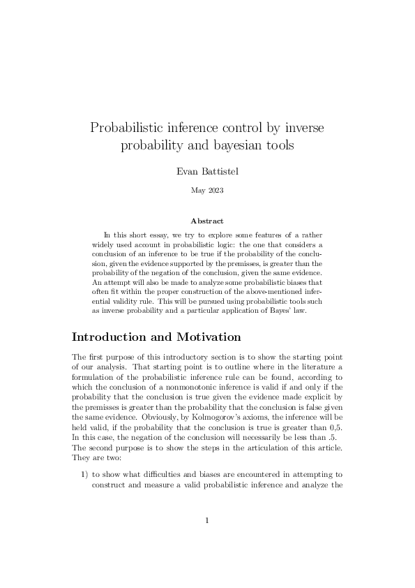 (PDF) Probabilistic inference control by inverse probability and bayesian tools