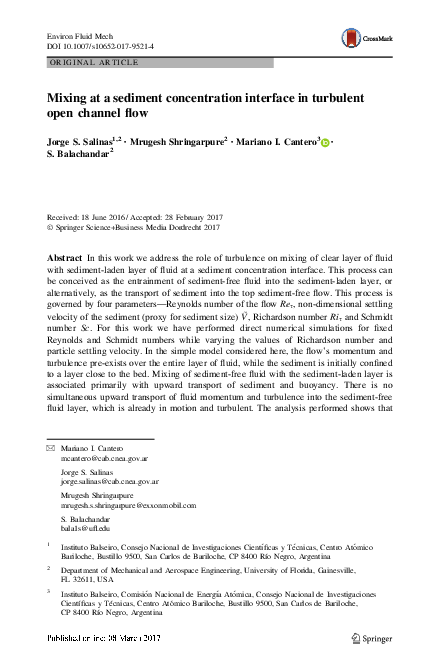 (PDF) Mixing at a sediment concentration interface in turbulent open channel flow