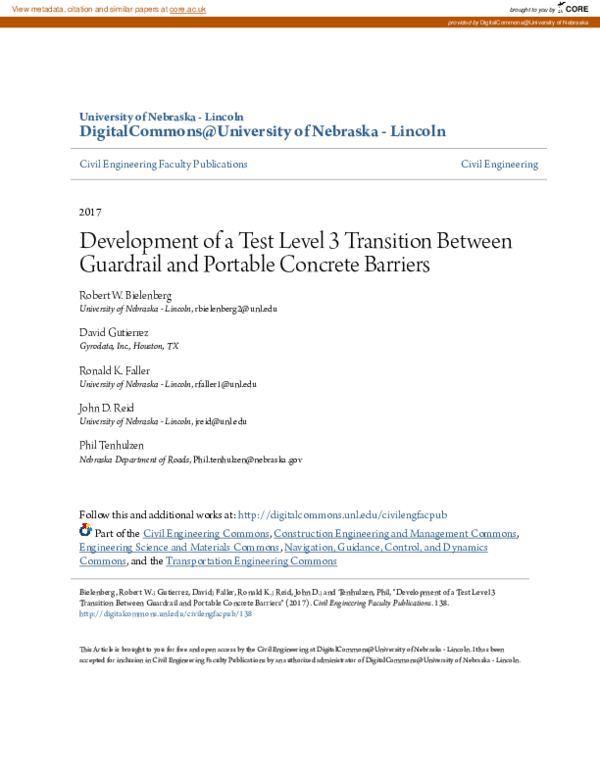 (PDF) Development of a Test Level 3 Transition Between Guardrail and ...