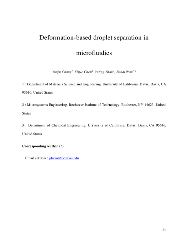 (PDF) Deformation-Based Droplet Separation in Microfluidics