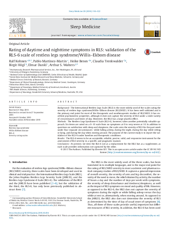 (PDF) Rating of daytime and nighttime symptoms in RLS: validation of ...