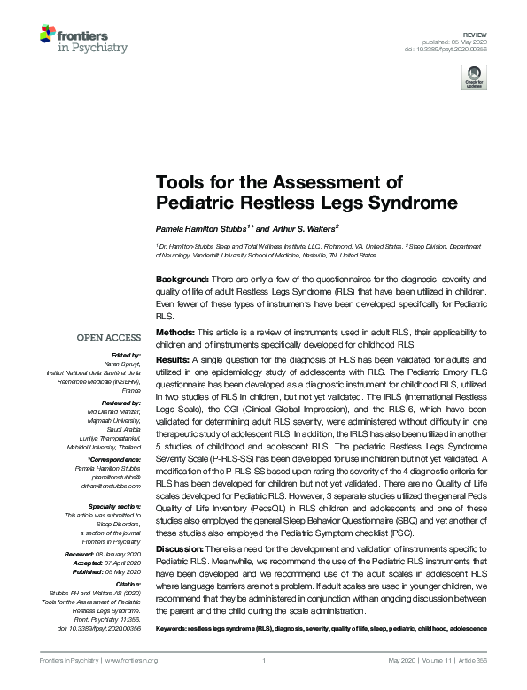 (PDF) Tools for the Assessment of Pediatric Restless Legs Syndrome ...