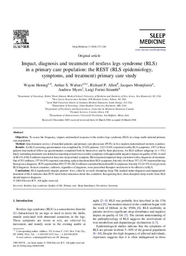 (PDF) Impact, diagnosis and treatment of restless legs syndrome (RLS ...