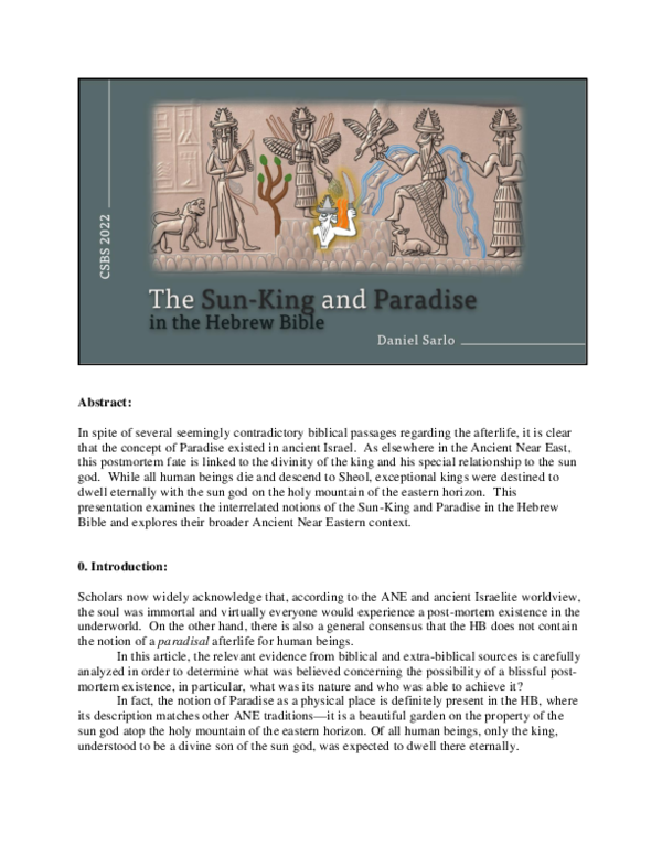 (PDF) The Sun King and Paradise in the Hebrew Bible (Abstract & Intro.)