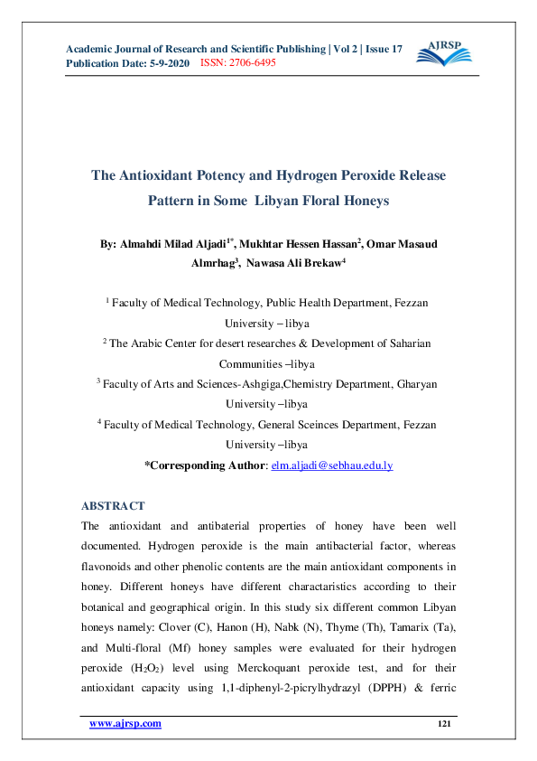 (PDF) The Antioxidant Potency and Hydrogen Peroxide Release Pattern