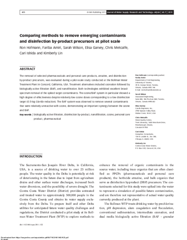 (PDF) Comparing methods to remove emerging contaminants and disinfection by-product precursors ...