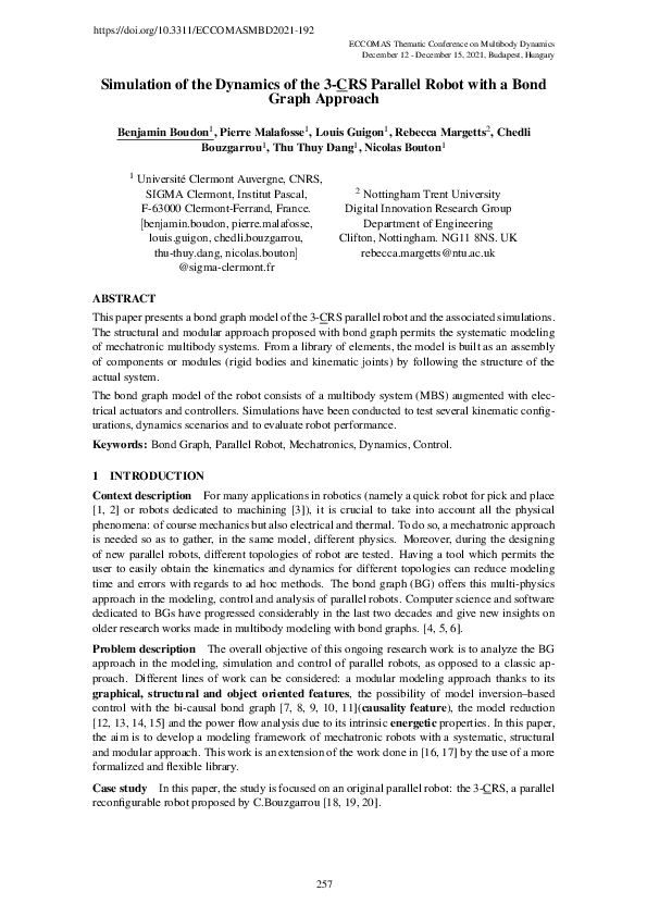 (PDF) Simulation of the Dynamics of the 3-CRS Parallel Robot with a ...