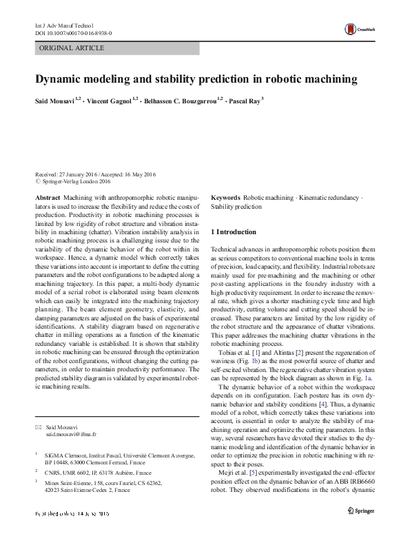 (PDF) Dynamic modeling and stability prediction in robotic machining