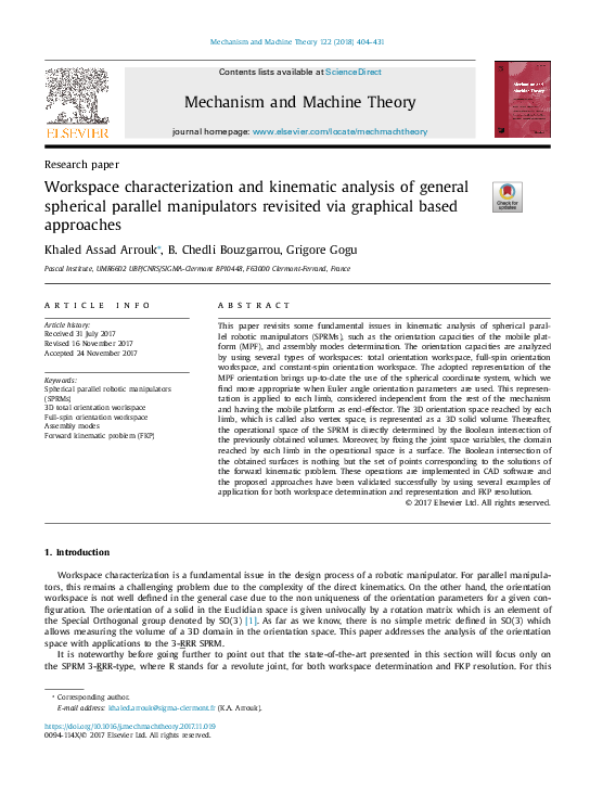 (PDF) Workspace characterization and kinematic analysis of general spherical parallel ...
