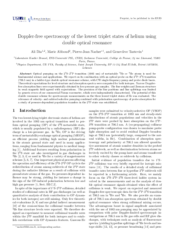 (PDF) Doppler-free spectroscopy of the lowest triplet states of helium ...