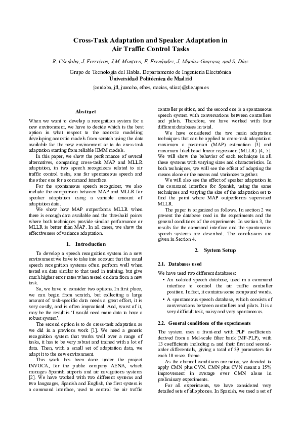 (PDF) Cross-Task Adaptation and Speaker Adaptation in Air Traffic Control Tasks