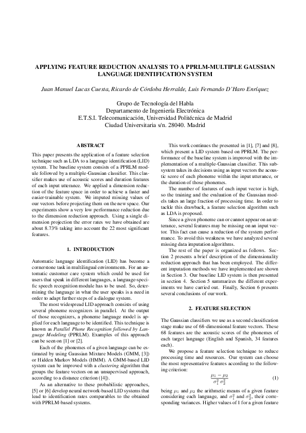 (PDF) Applying feature reduction analysis to a pprlm-multiple gaussian language identification ...