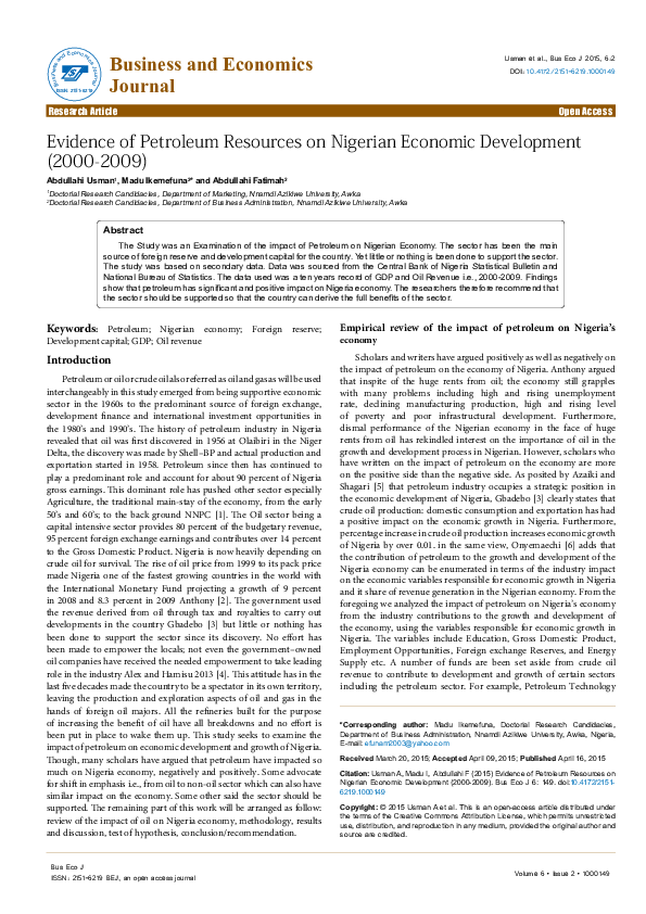 (PDF) Evidence of Petroleum Resources on Nigerian Economic Development ...