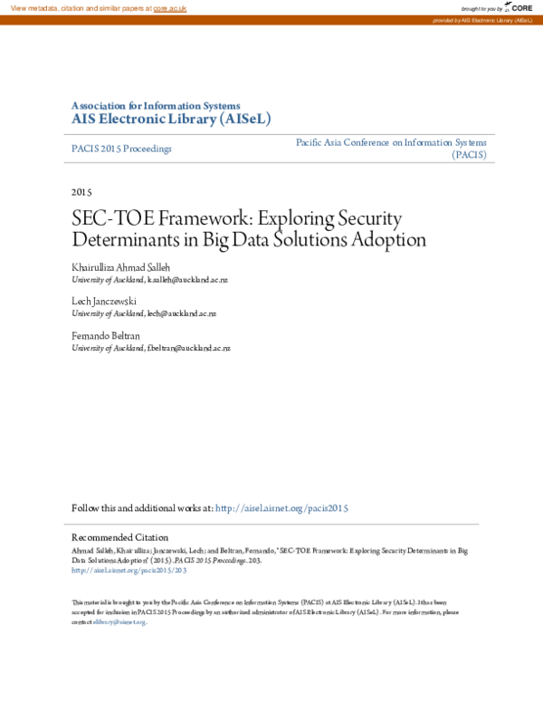 (PDF) SEC-TOE Framework: Exploring Security Determinants in Big Data ...