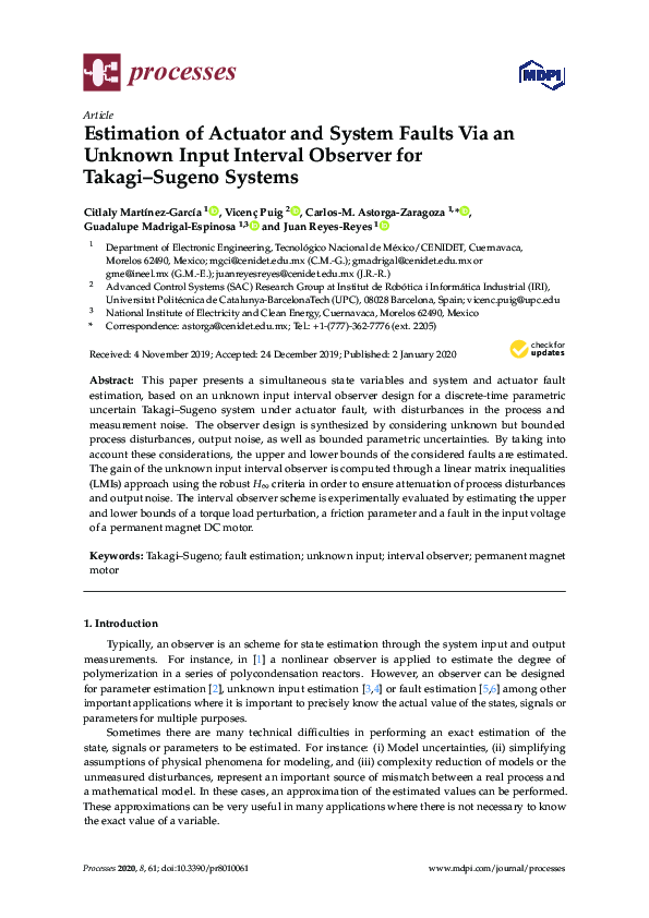 Pdf Estimation Of Actuator And System Faults Via An Unknown Input Interval Observer For Takagi