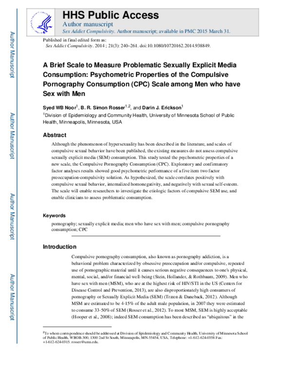 (PDF) A Brief Scale to Measure Problematic Sexually Explicit Media Consumption: Psychometric ...