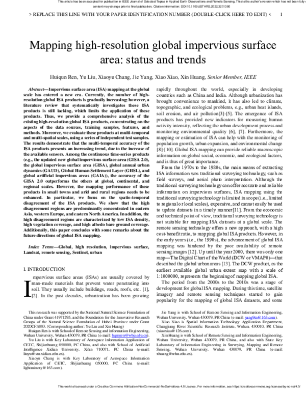 (PDF) Mapping High-Resolution Global Impervious Surface Area: Status ...