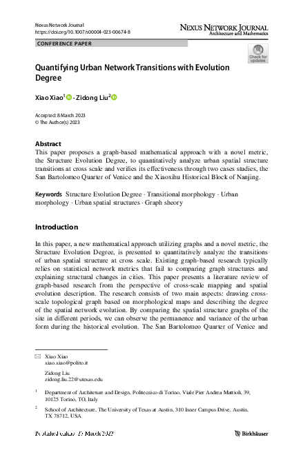 (PDF) Quantifying Urban Network Transitions with Evolution Degree