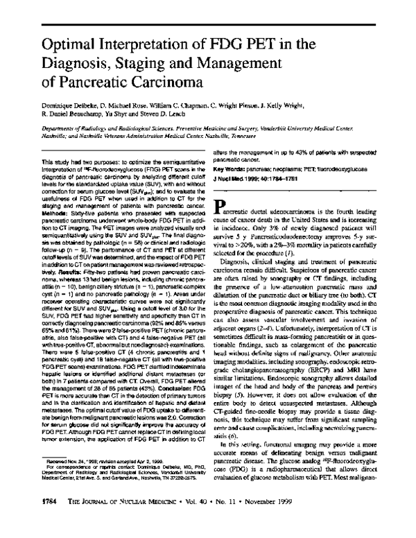 (PDF) Optimal interpretation of FDG PET in the diagnosis, staging and management of pancreatic ...