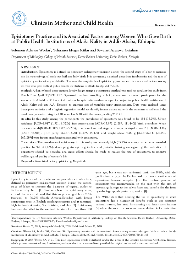 (PDF) Episiotomy Practice and its Associated Factor among Women Who ...