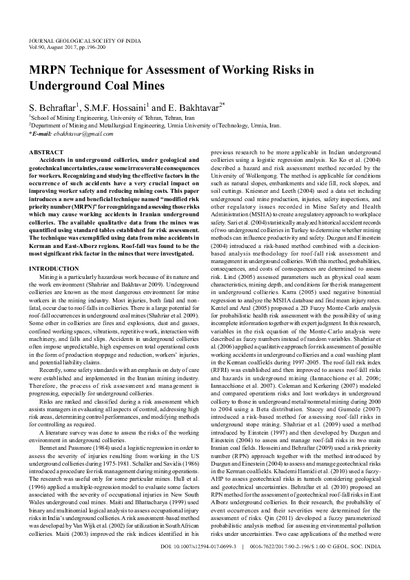 (PDF) MRPN technique for assessment of working risks in underground ...