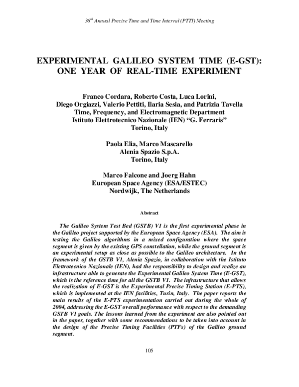 (PDF) Experimental Galileo System Time (E-GST): one year of real-time ...
