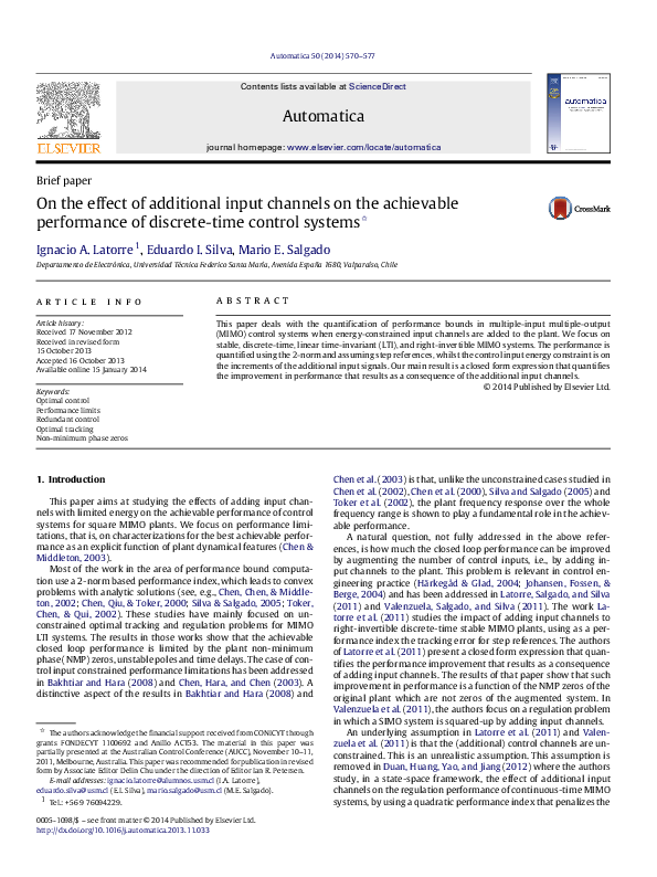 (PDF) On the effect of additional input channels on the achievable ...