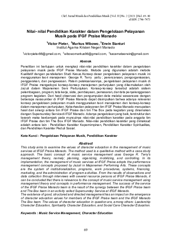 (PDF) Nilai-nilai Pendidikan Karakter dalam Pengelolaan Pelayanan Musik ...