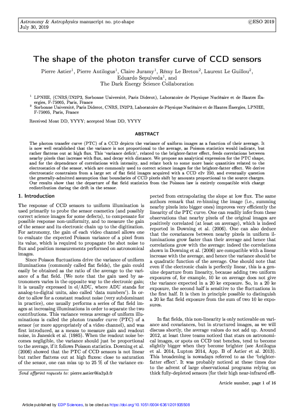 (PDF) The shape of the photon transfer curve of CCD sensors