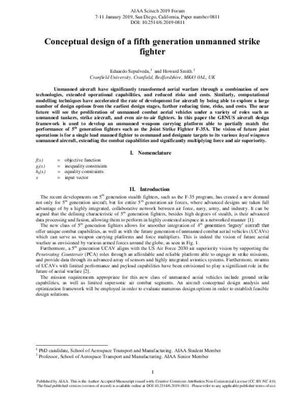 (PDF) Conceptual design of a fifth generation unmanned strike fighter