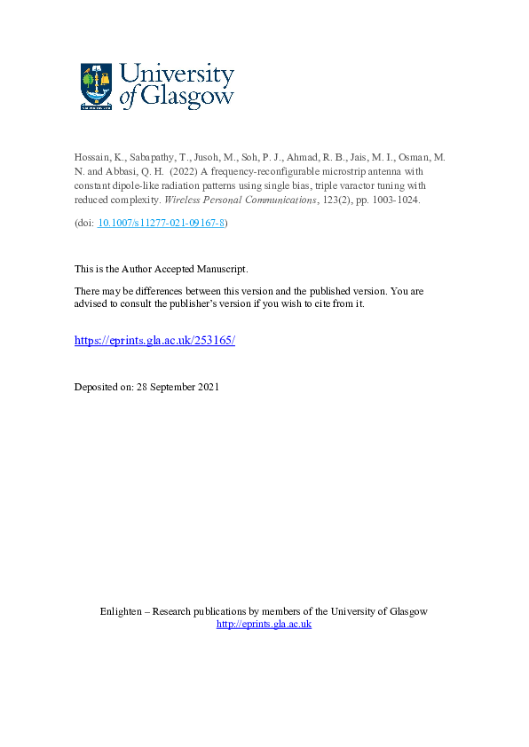Pdf A Frequency Reconfigurable Microstrip Antenna With Constant