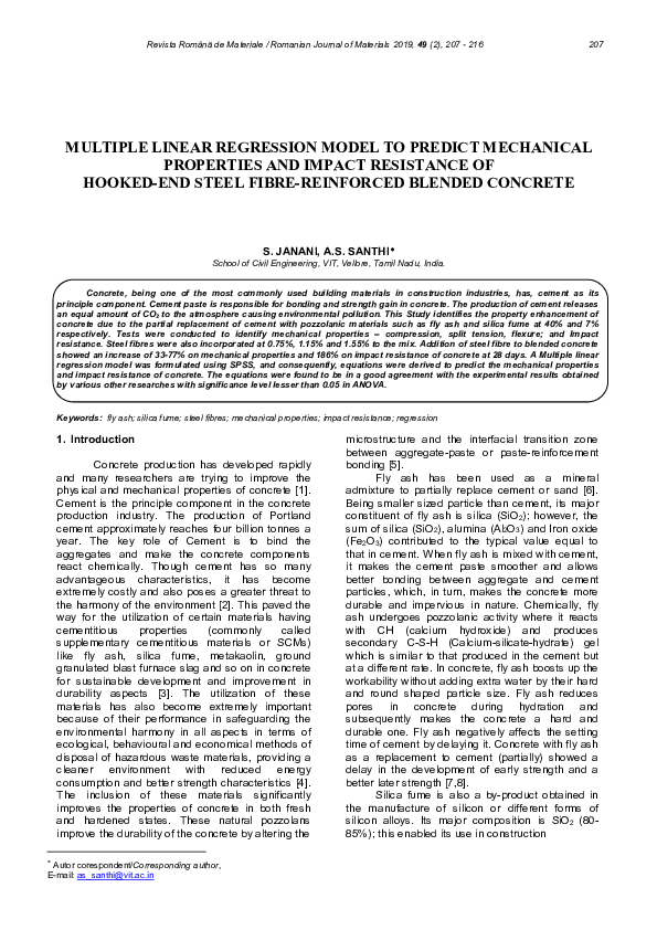 (PDF) Multiple Linear Regression Model to Predict Mechanical Properties and Impact Resistance of ...