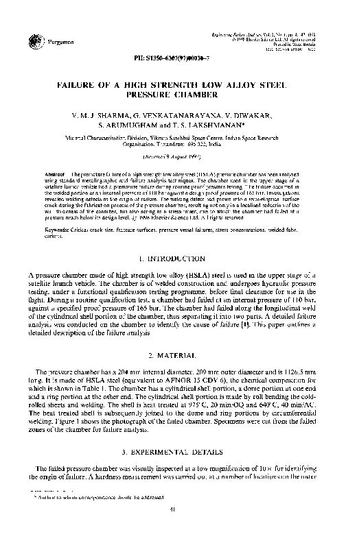 (PDF) Failure of a high strength low alloy steel pressure chamber