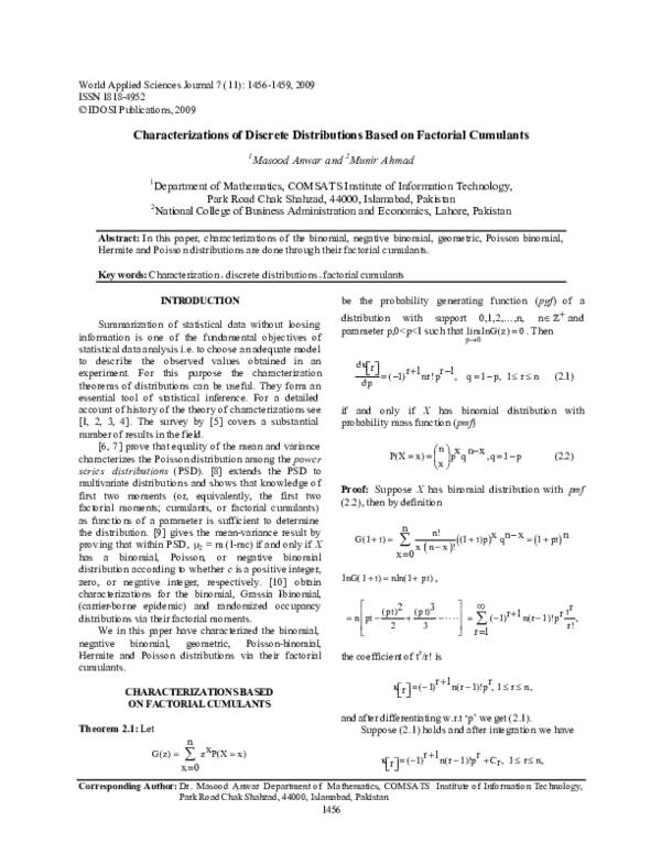 Pdf Characterizations Of Discrete Distributions By A Conditional