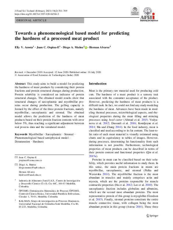 (PDF) Towards a phenomenological based model for predicting the hardness of a processed meat product