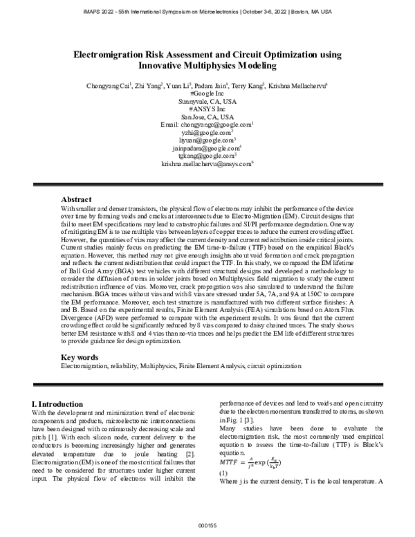 (PDF) Electromigration Risk Assessment and Circuit Optimization using Innovative Multiphysics ...