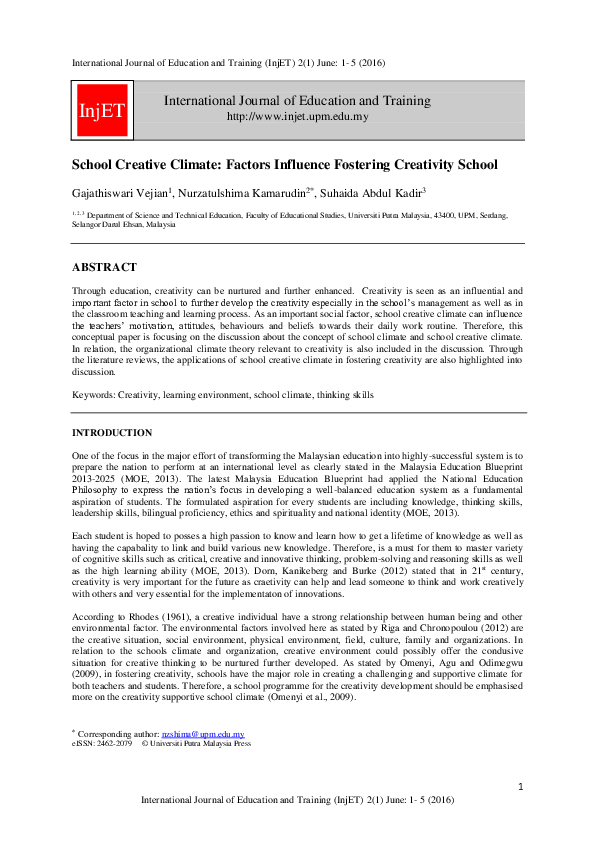 (PDF) School creative climate: factors influence fostering creativity ...