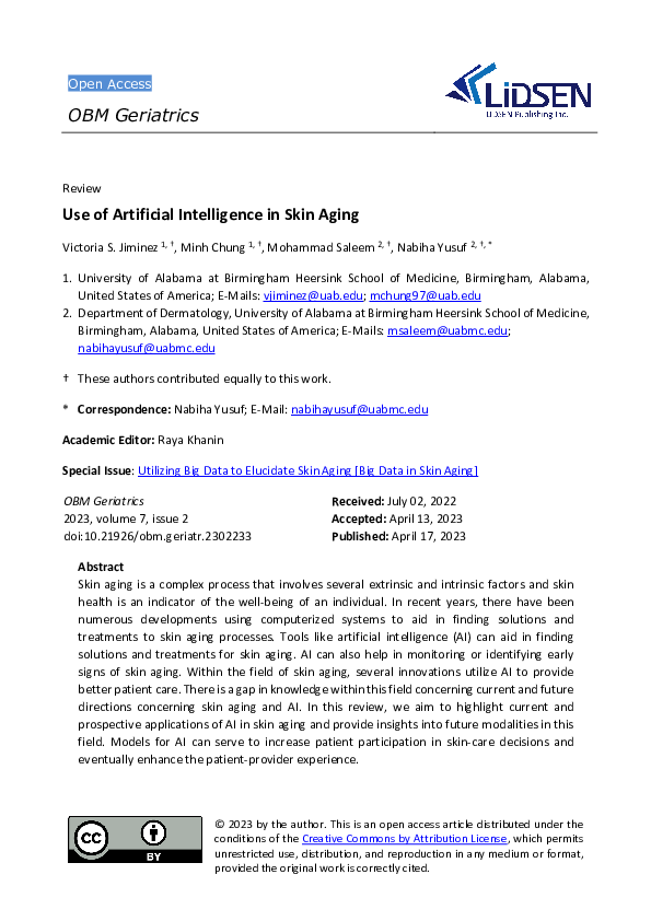 (PDF) Use of Artificial Intelligence in Skin Aging
